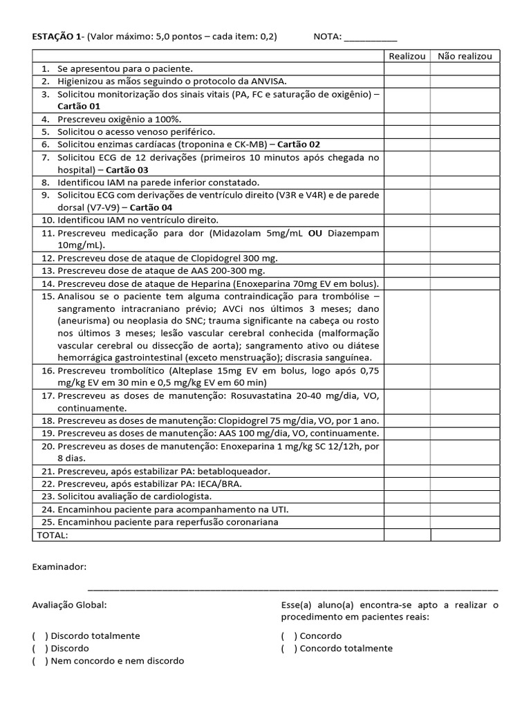 Checklist OSCE - IAM Parede Inferior | PDF | Medicina Clínica ...