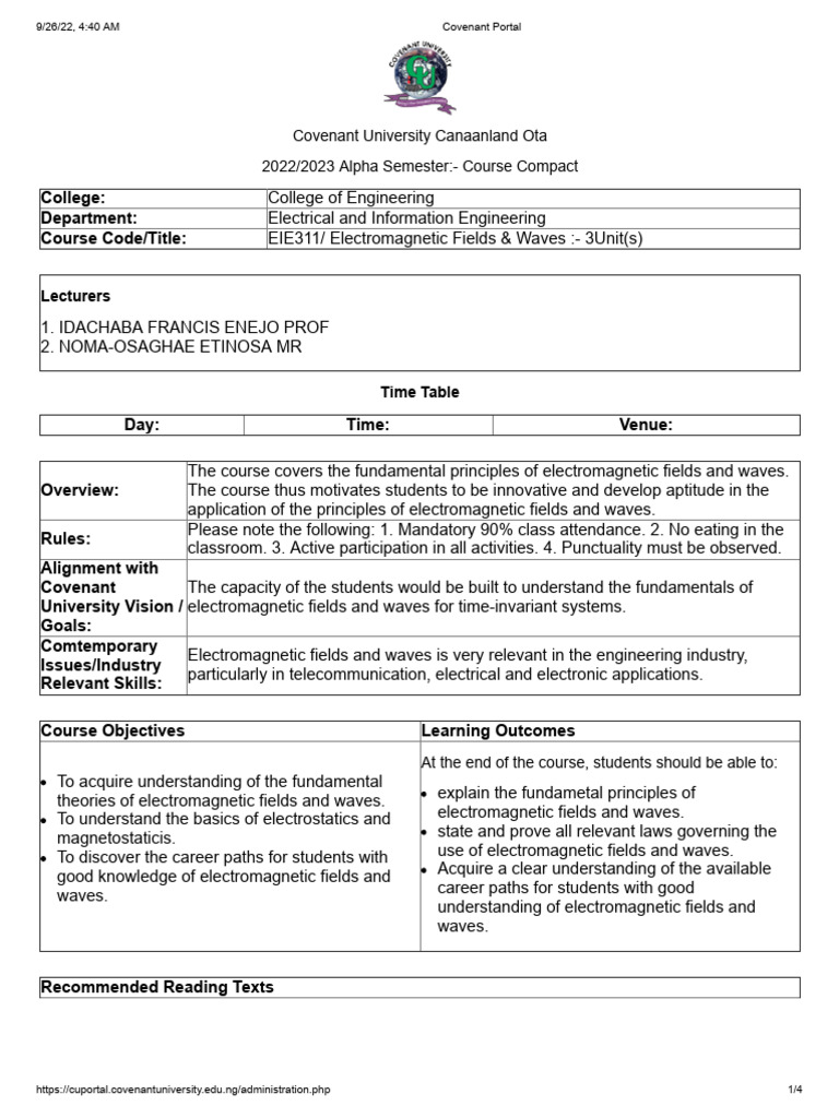 EIE311 - Course Compact - 2022 - 2023 | PDF