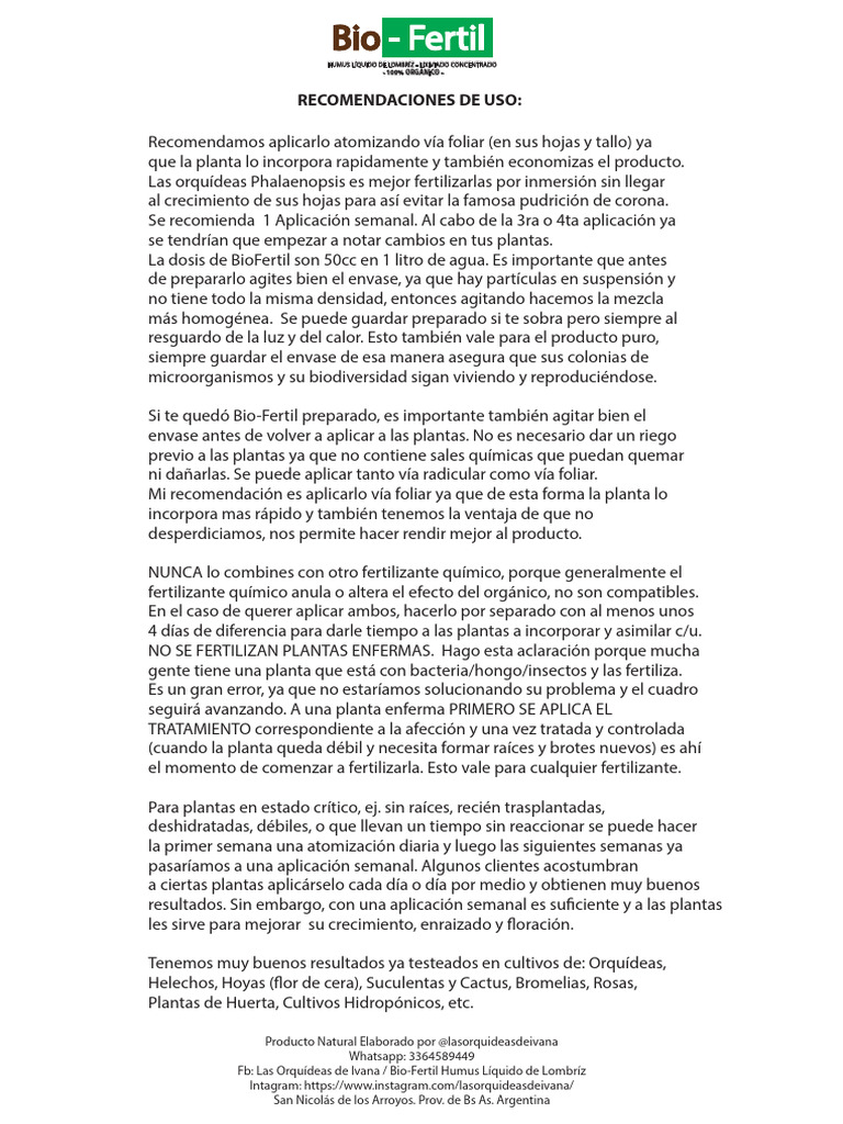 Recomendaciones de Uso Biofertil | PDF | Plantas | Fertilizante