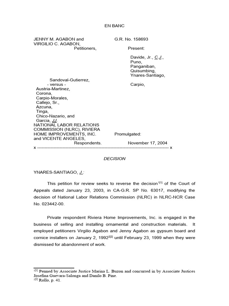 agabon vs nlrc | PDF | Employment | Due Process