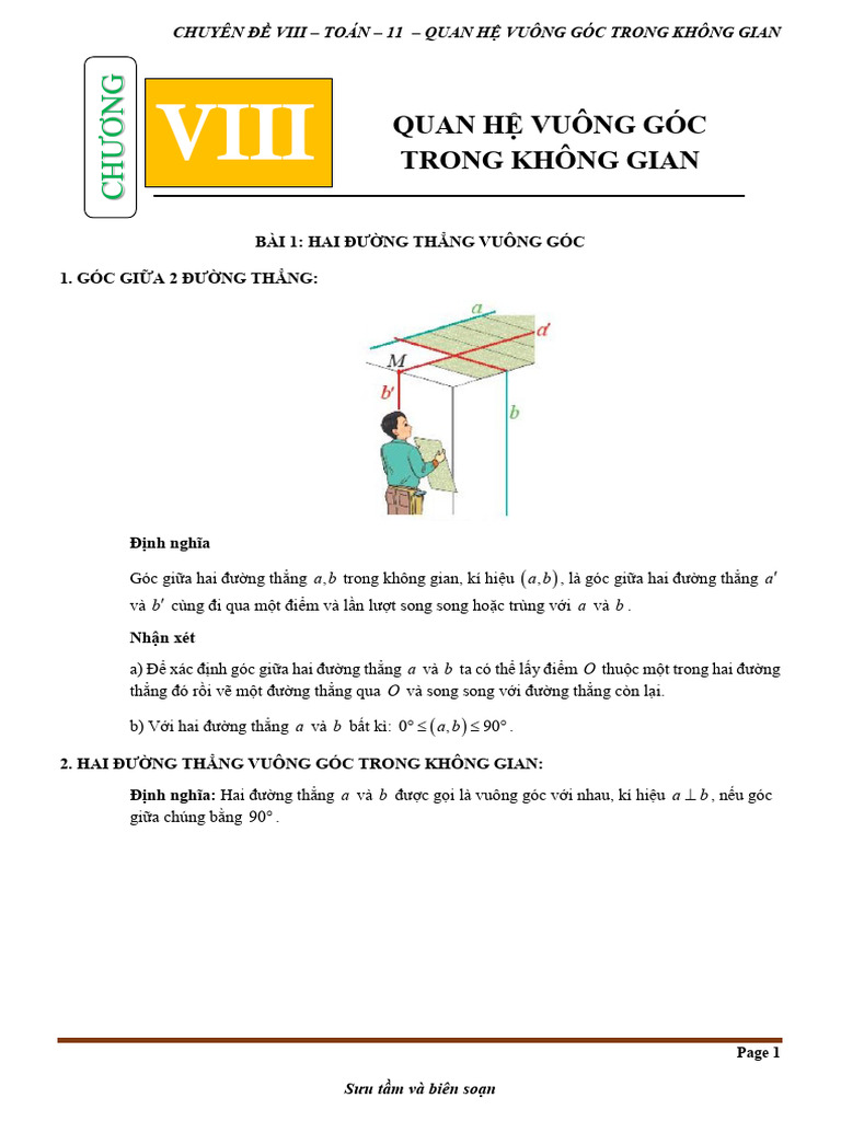 Chuyen de Quan He Vuong Goc Trong Khong Gian Toan 11 CTST | PDF