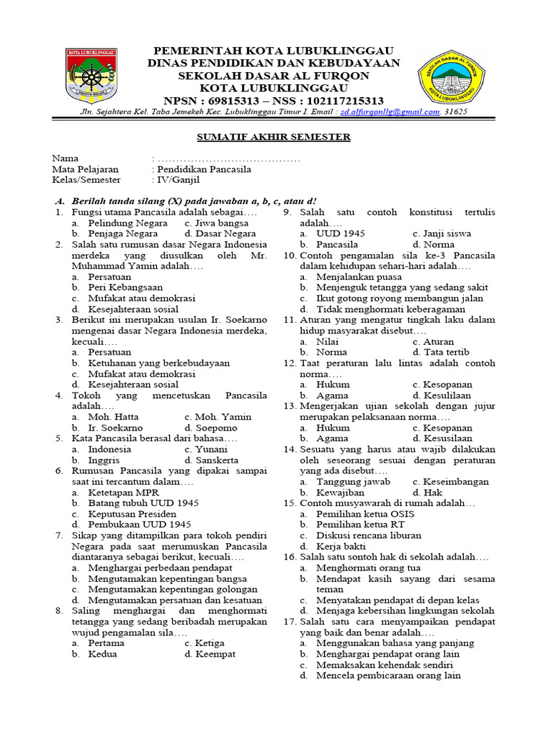 Soal Sumatif Akhir Kelas 4 | PDF | Kajian Bahasa Asing