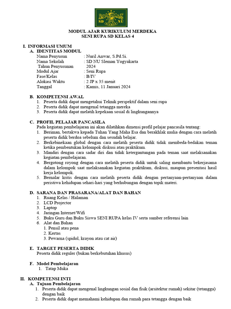Modul Ajar Seni Rupa Kelas 4 SD | PDF | Kesehatan Holistik