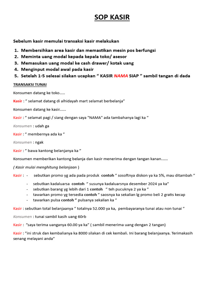 SOP Kasir Dan Pramuniaga | PDF