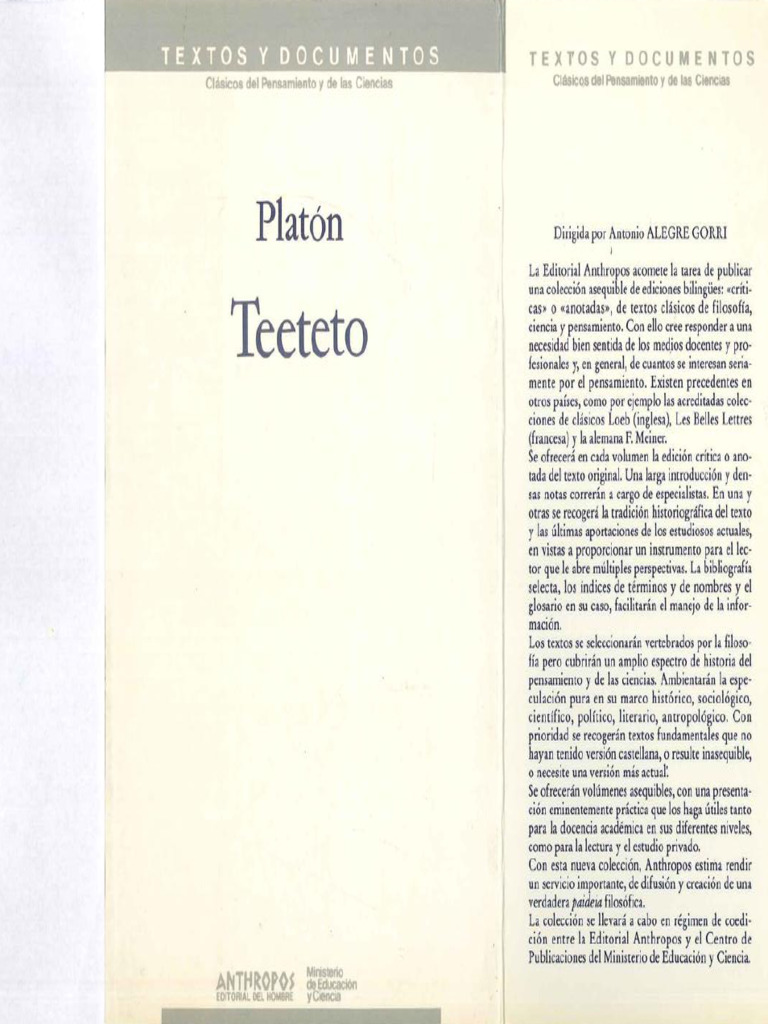 Platon (1990) Teeteto. Edición Bilingue (Anthropos) | PDF