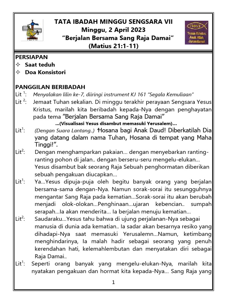 Ibadah Minggu Sengsara VII: Raja Damai | PDF | Kajian Bahasa Asing | Puisi