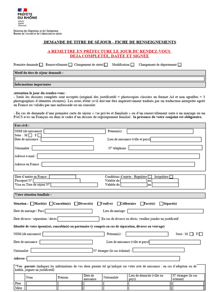 Nouvelle Fiche de Renseignements VPF - Version Formulaire | PDF ...