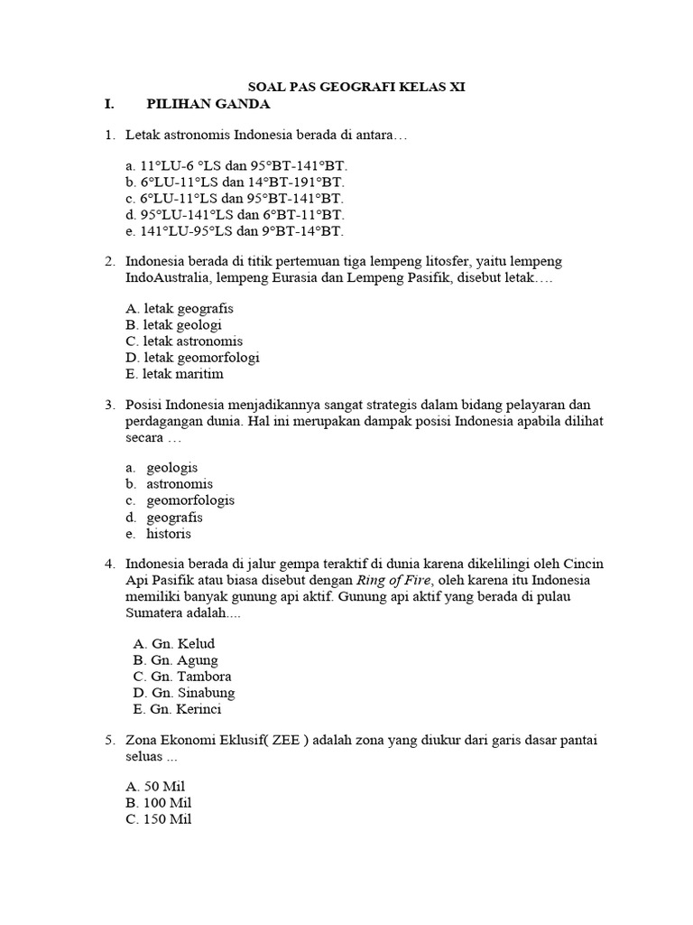 Soal Pas Geografi Kelas Xi Fix | PDF