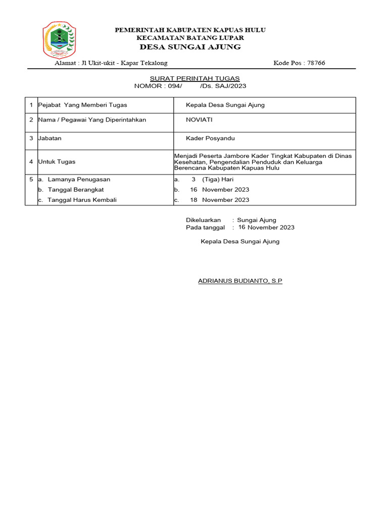 Contoh SPT dan SPPD Desa 2023 | PDF