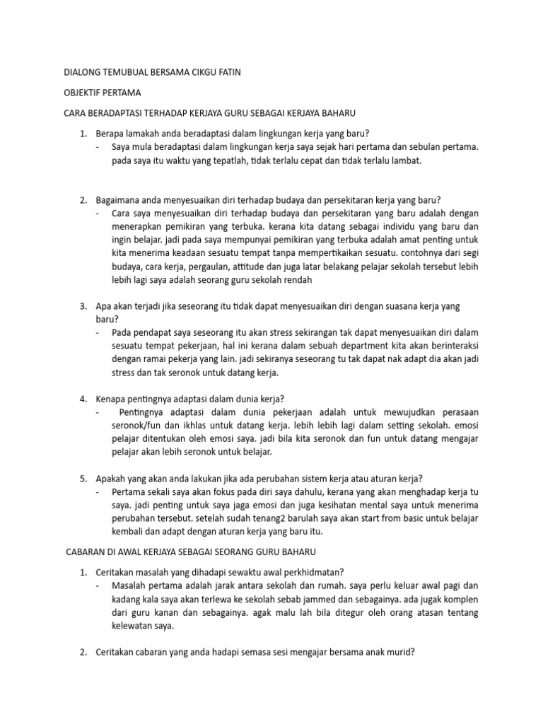 Temubual Bersama Cikgu Fatin | PDF | Karier & Perkembangan ...
