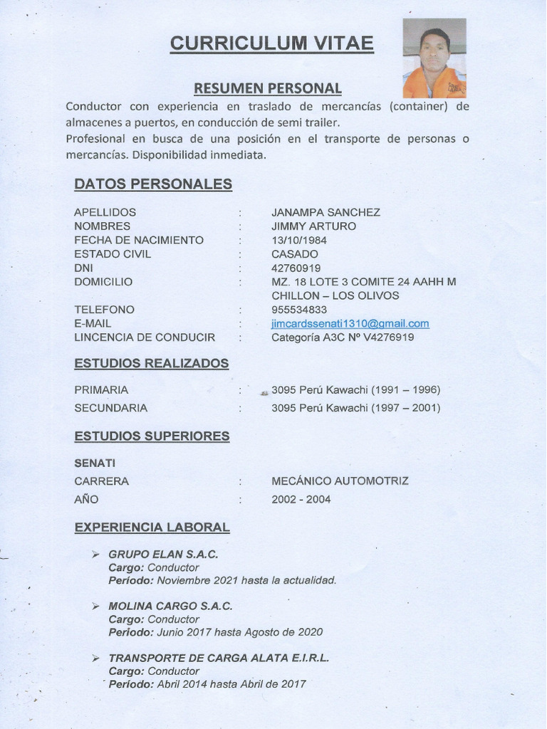 C.V. Janampa Sanchez Jimmy Arturo | PDF