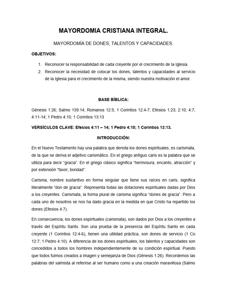 Mayordomia Cristiana Dones y Talentos | PDF | Cristo (título) | Primera epístola a los corintios