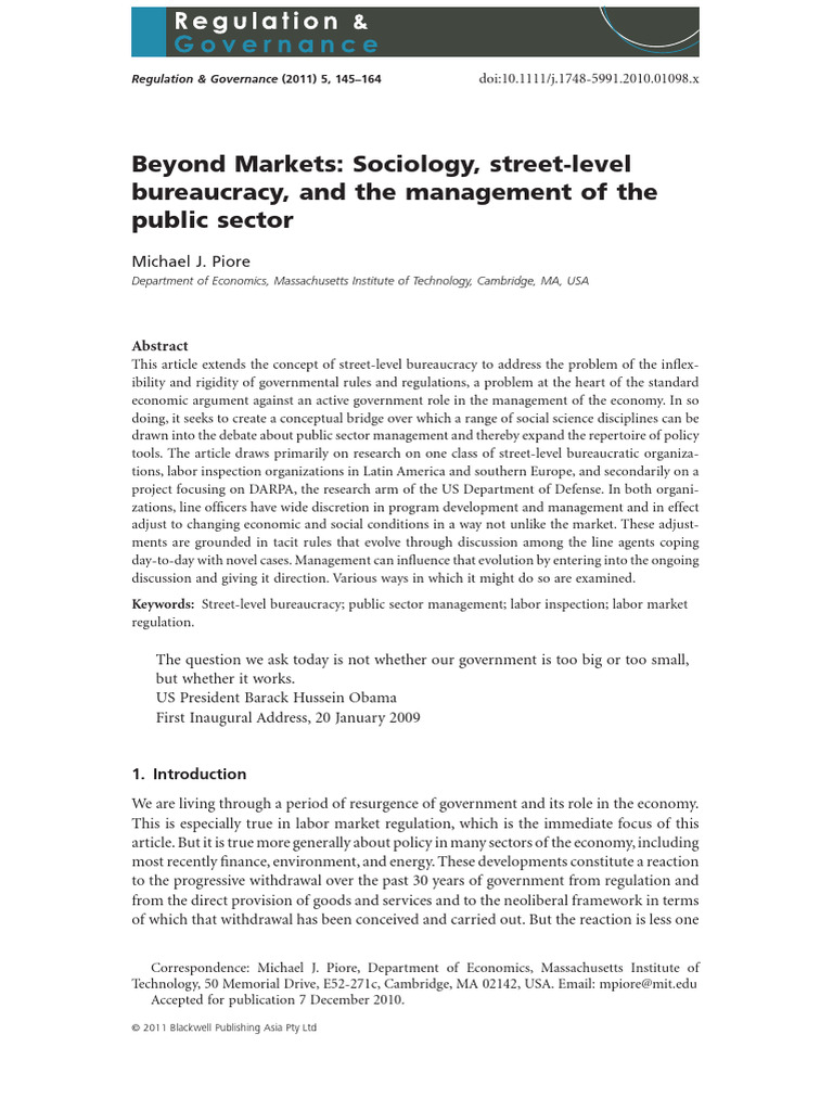 Beyond Markets Sociology Street Level Bureaucracy And The Management Of