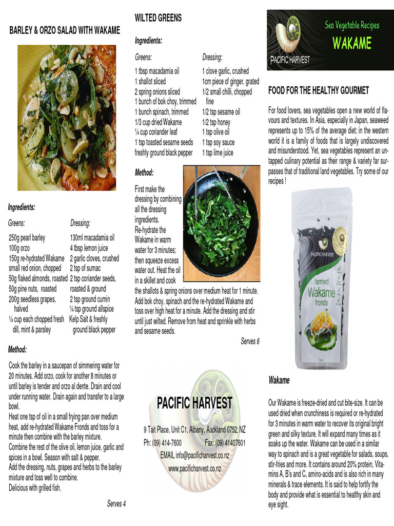 Farmed Wakame Recipe Brochure | PDF | Parsley | Garlic