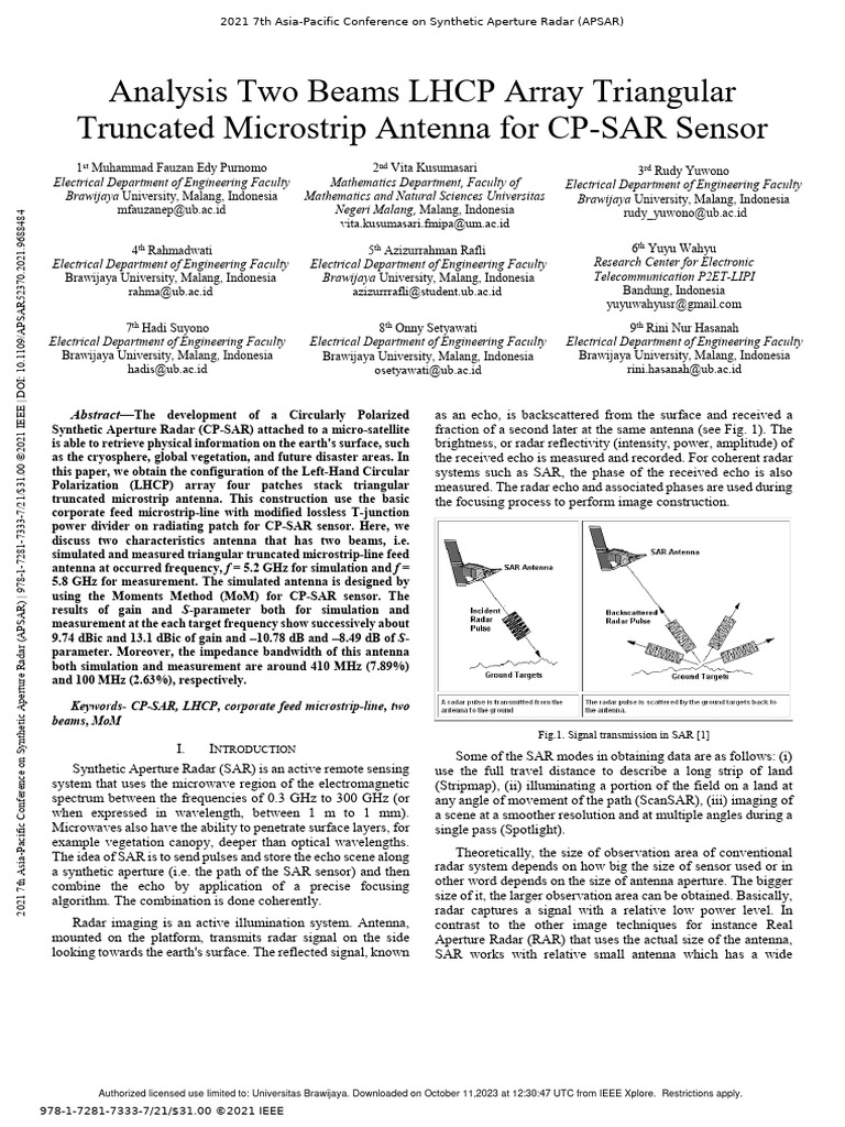 Analysis Two Beams LHCP Array Triangular Truncated Microstrip Antenna For CP-SAR Sensor ...