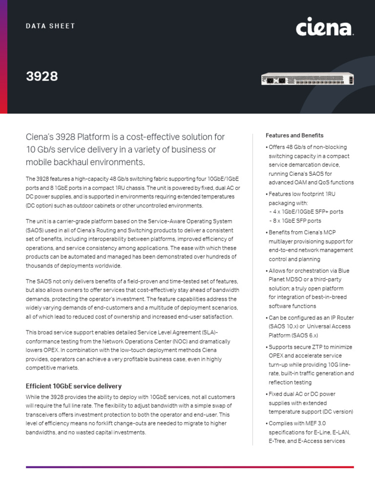 Ciena 3928 - Platform - DS | PDF