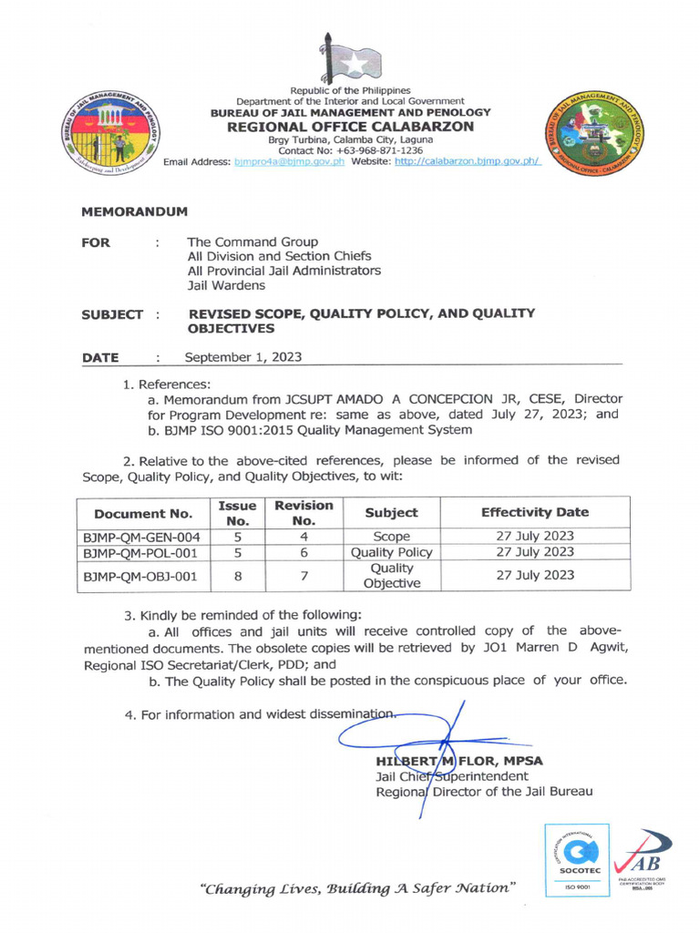 Revised Scope Quality Policy and Quality Objectives | PDF