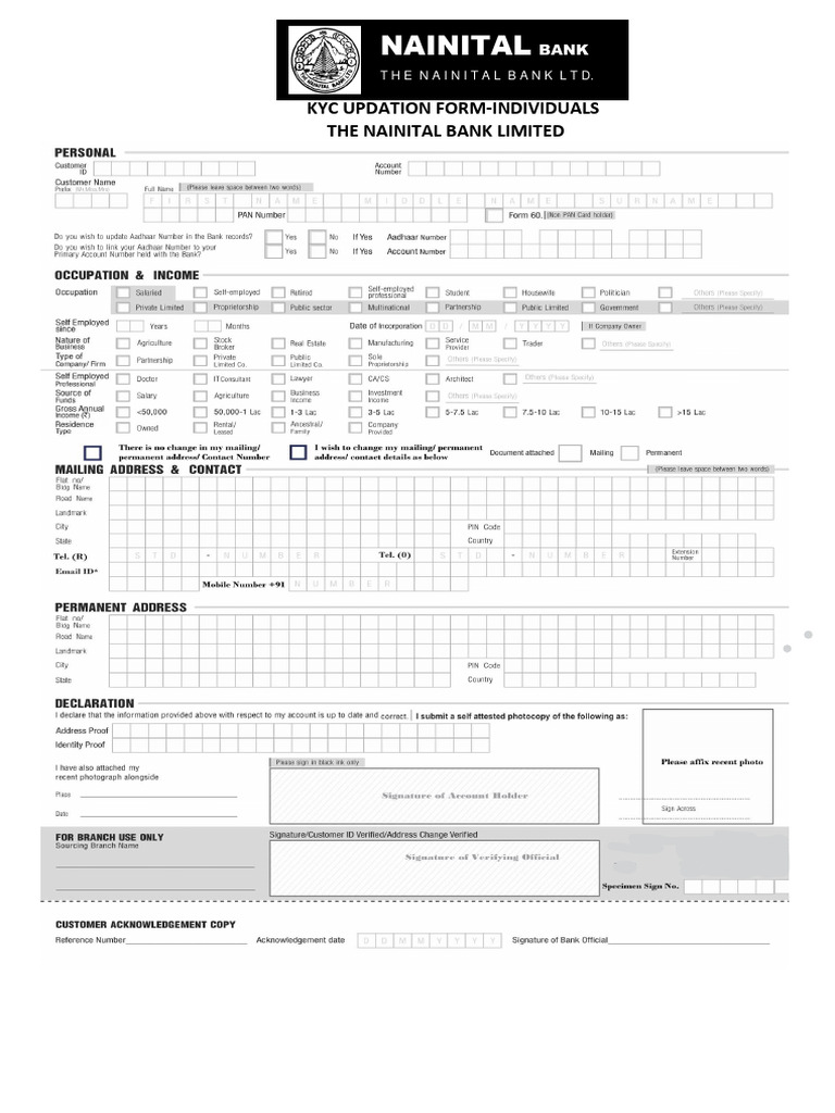 KYC Updation Form Individual | PDF