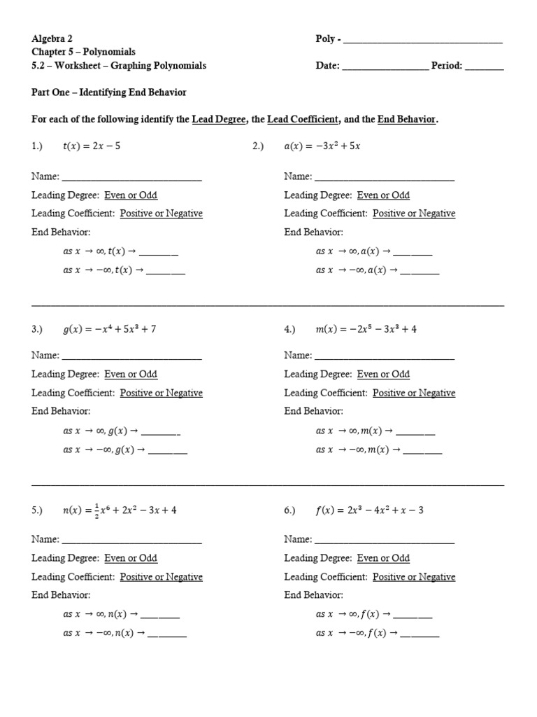Graphing Polynomials ws1 | PDF | Zero Of A Function | Polynomial