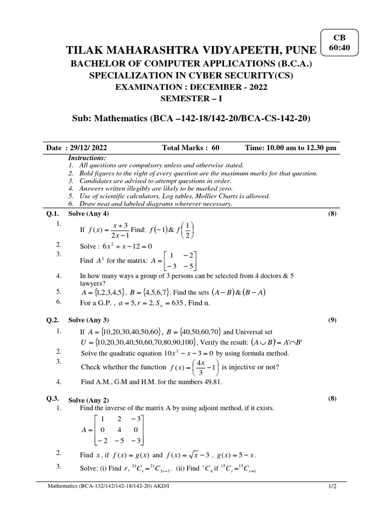 BCA - 142-18, 142-20, BCA-CS-142-20 Mathematics | PDF