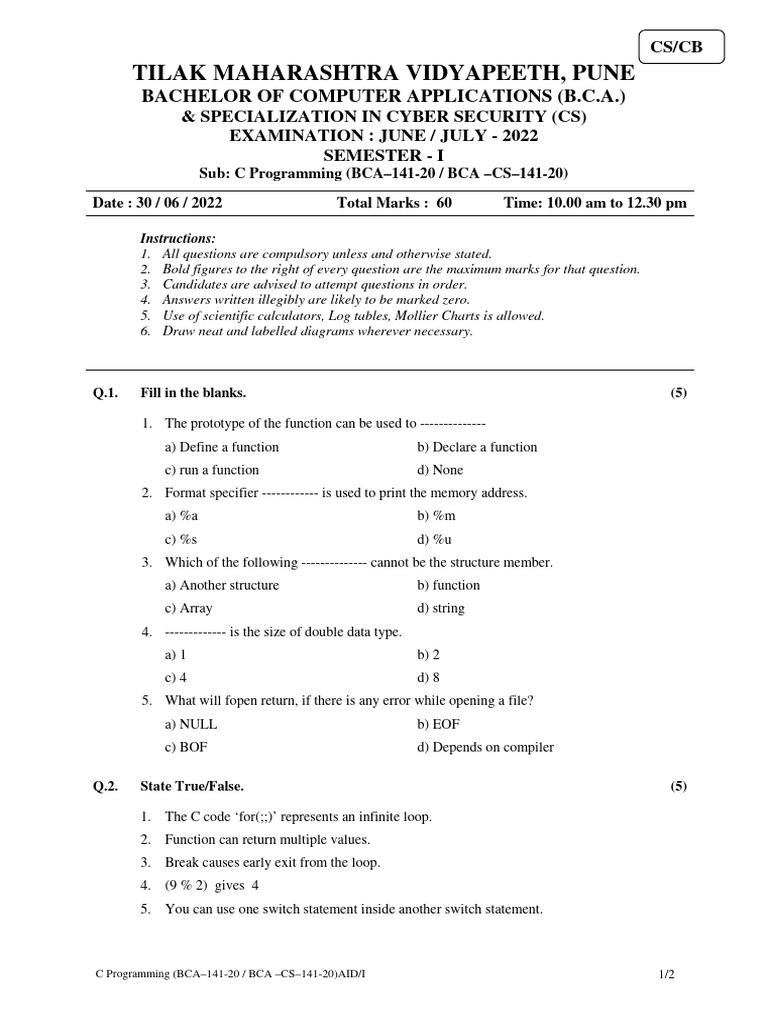 BCA-141-20 BCA-CS-141-20 C Programming | PDF | Computer Program ... BCA-141-20 BCA-CS-141-20 C Programming | PDF | Computer Program ...