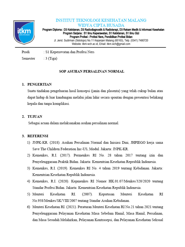 Sop - Asuhan Persalinan Normal (Apn) | PDF