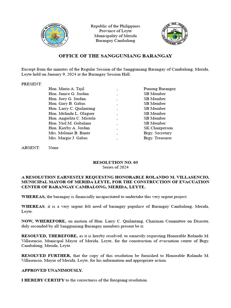 Resolution of Evacuation Center | PDF