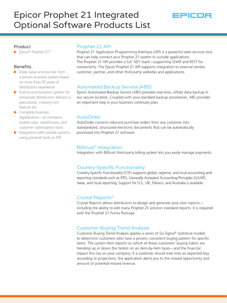 Epicor Prophet 21 Integrated Companion Products List Fs Ens | PDF | Software As A Service ...