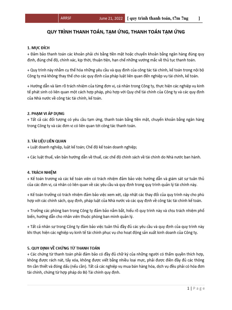 Arrsf - QT Thanh Toán - 28.06.2022 | PDF
