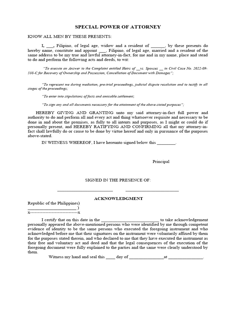 Special Power of Attorney Template | PDF | Power Of Attorney | Government