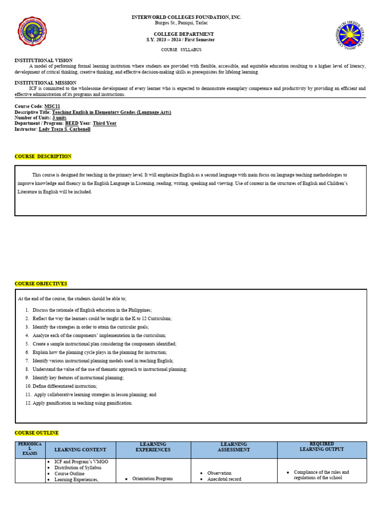 Teaching English in The Elementary Grade (Language Arts) | PDF ...