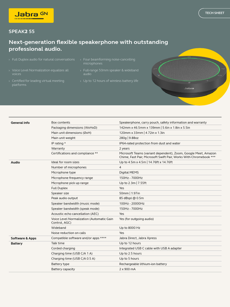 Jabra Speak2 55 Tech Sheet 240423 WEB | PDF | Technology & Engineering