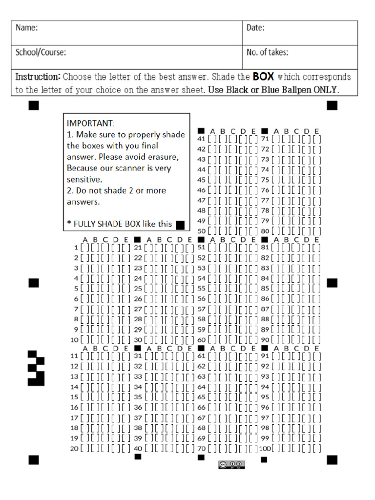 Diagnostic Exam Answersheet 100 | PDF