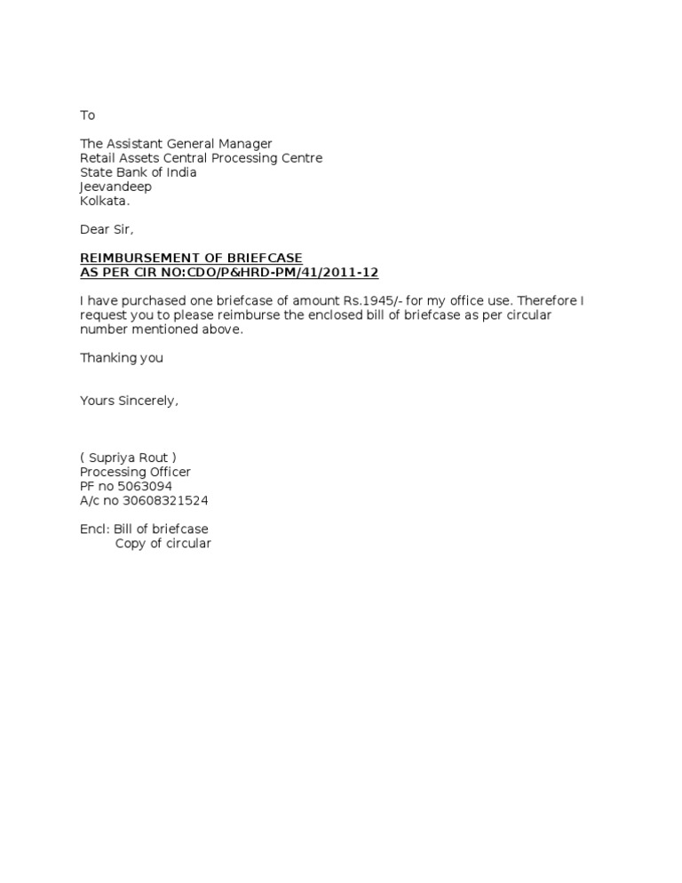 Reimbursement Request for Briefcase | PDF