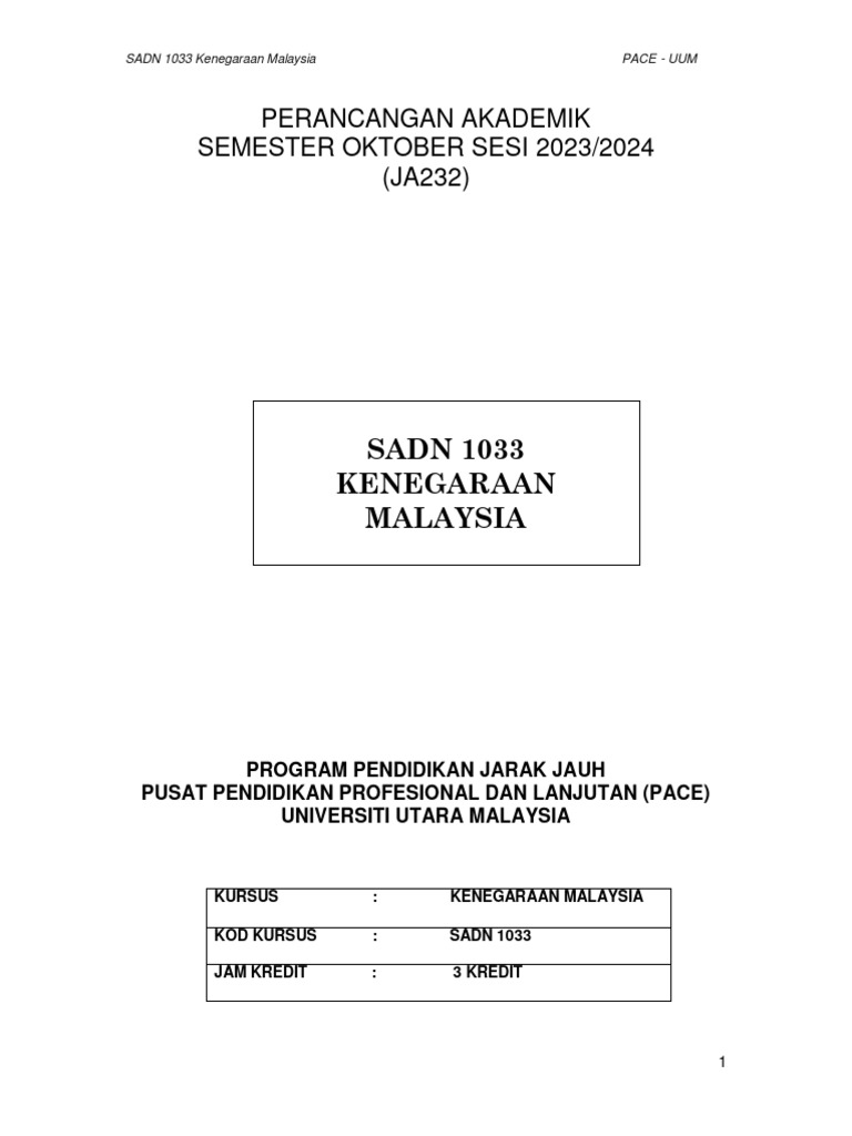 Perancangan-Akademik PJJ Oktober 2023-2024 Ja232 - Sadn 1033 | PDF
