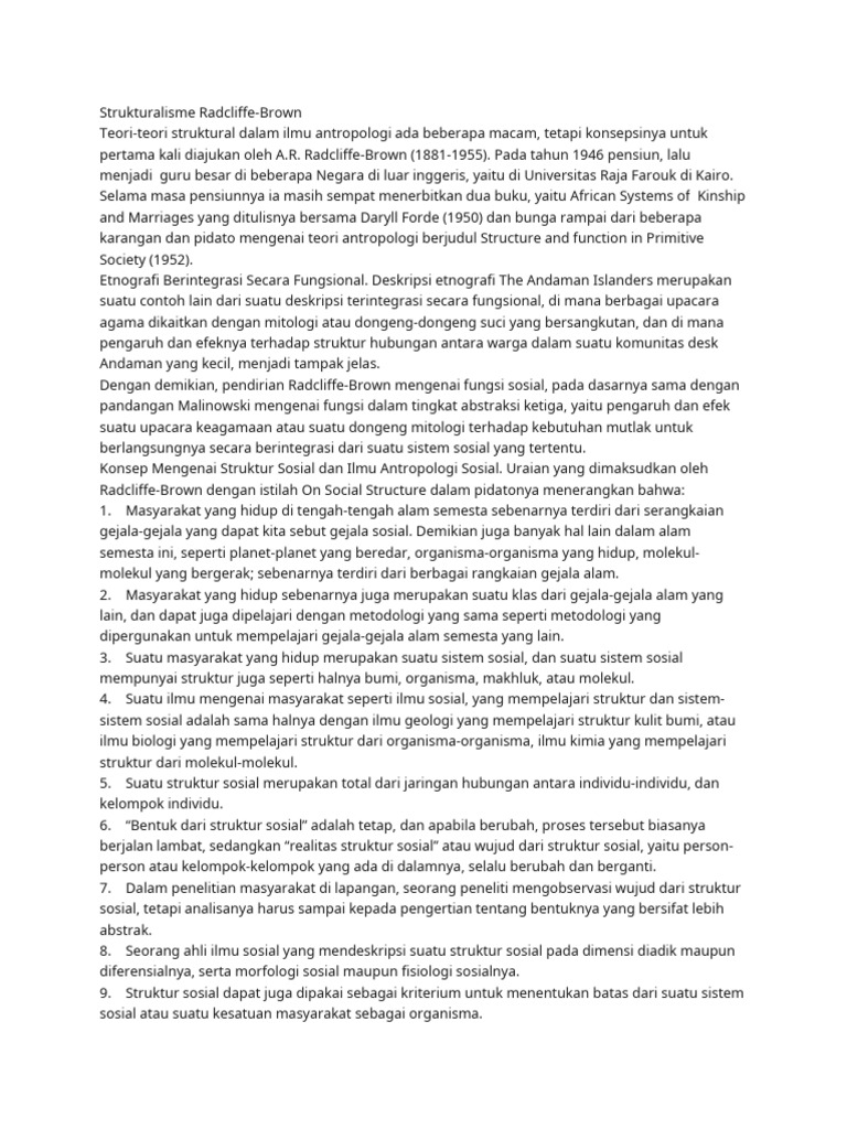 Teori Strukturalisme Radcliffe-Brown | PDF | Ilmu Sosial | Filsafat