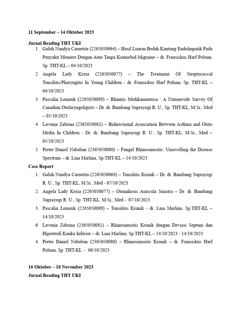 ENT Journal Readings and Case Reports | PDF | Epidemiology | Medical Specialties
