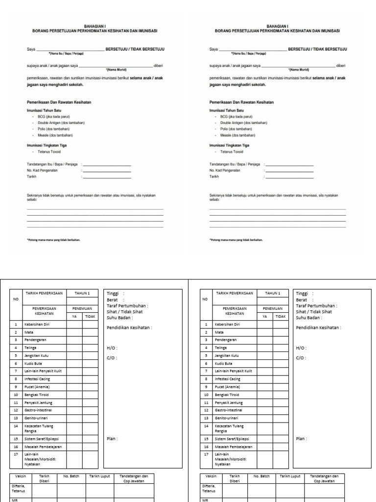 Borang Kebenaran Suntikan Darjah 1 | PDF Borang Kebenaran Suntikan Darjah 1 | PDF