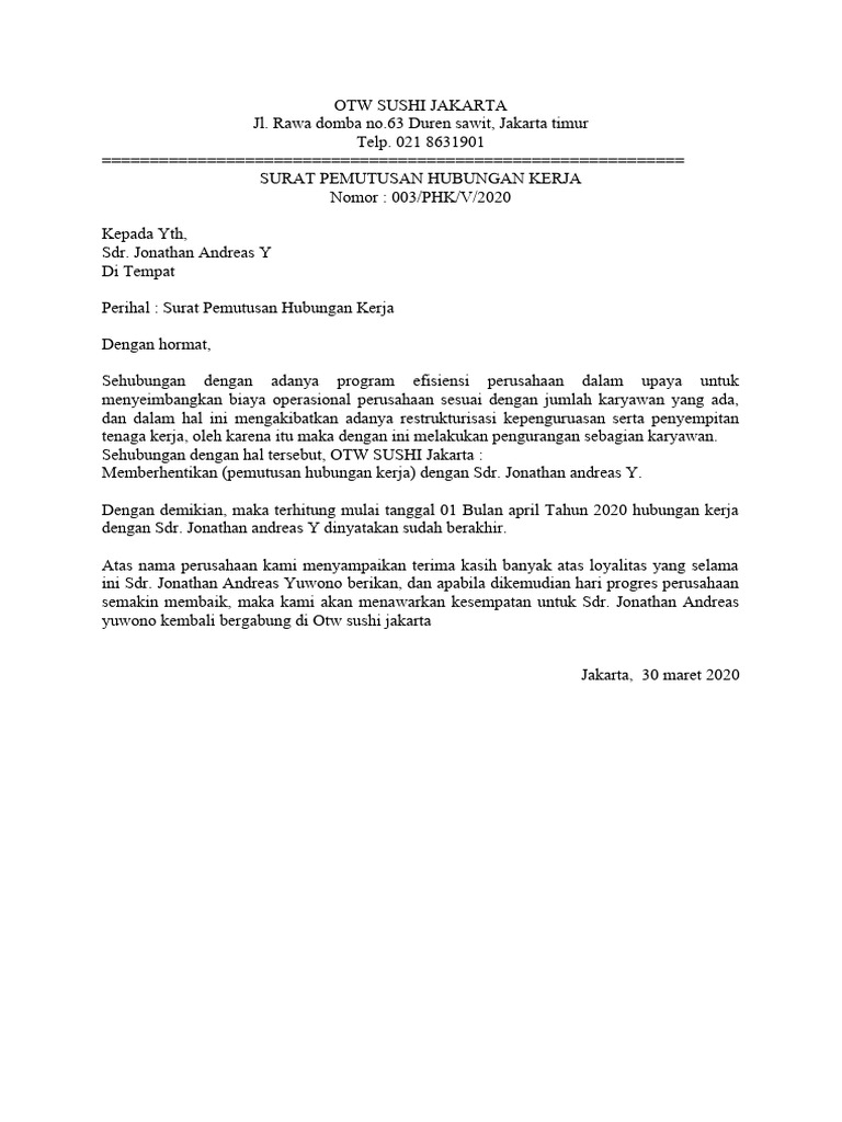 Surat PHK | PDF