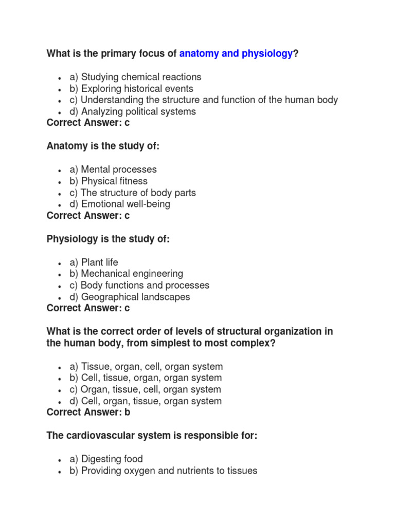Anatomy Physiology MCQ With Answer | PDF | Cell Signaling | Skin