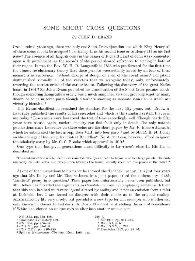 1964 BNJ - Brand - Some Short Cross Questions | PDF | Coins | Foreign ...