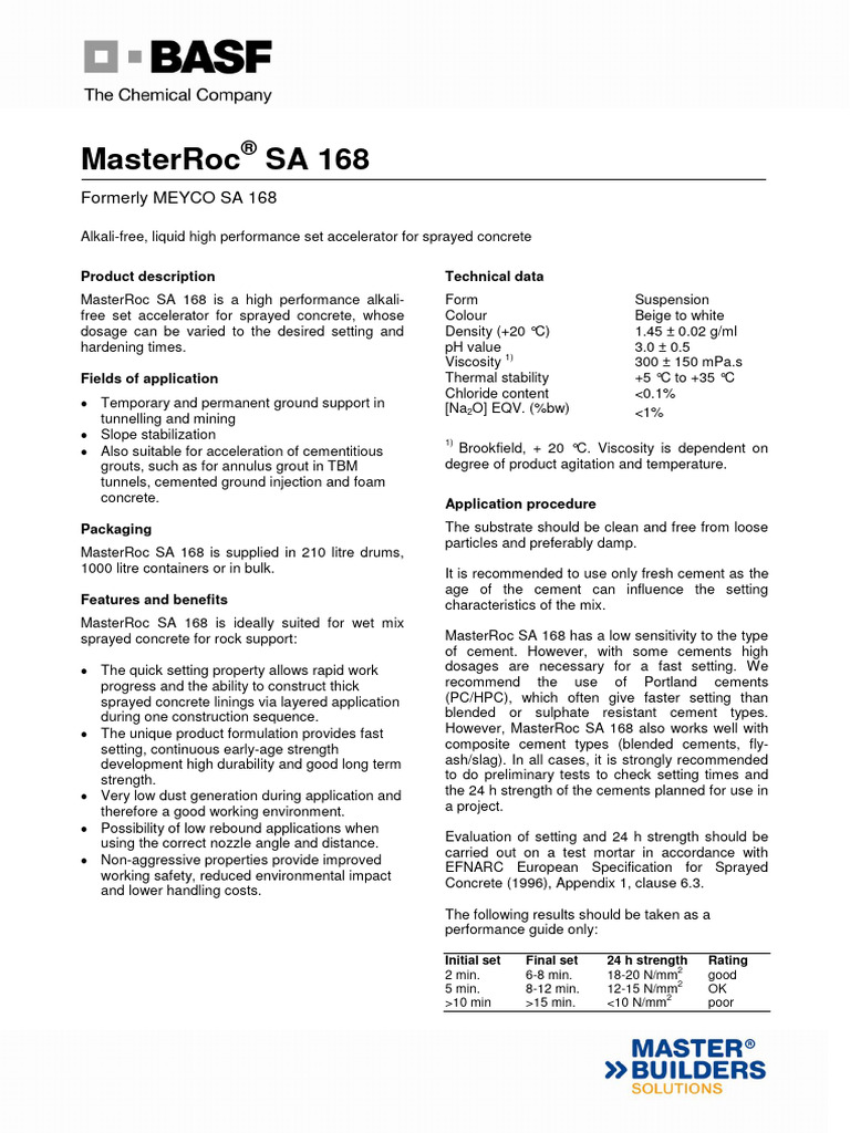 Masterroc Sa168 Tds | Download Free PDF | Pump | Concrete