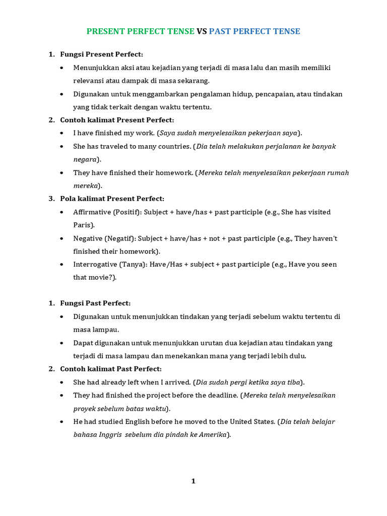 Present Perfect Tense VS Past Perfect Tense | PDF | Perfect (Grammar ...