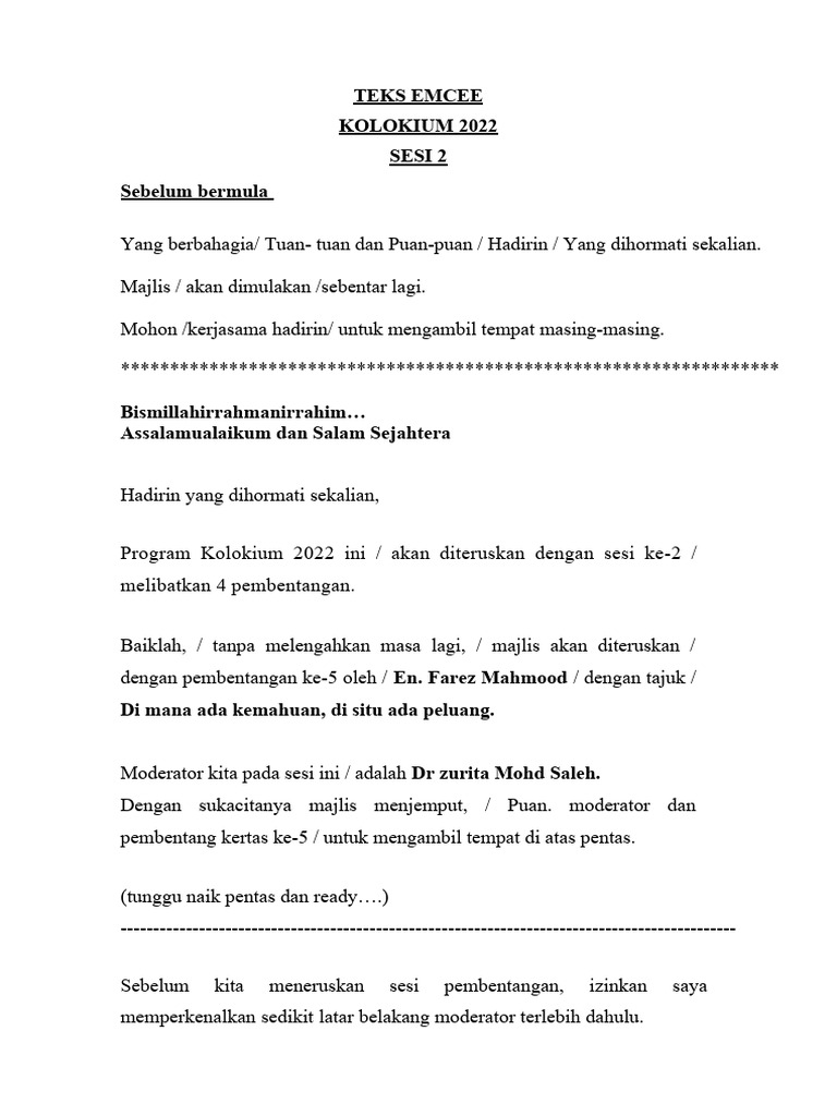 TEKS EMCEE kolokium sesi 2 2022 | PDF