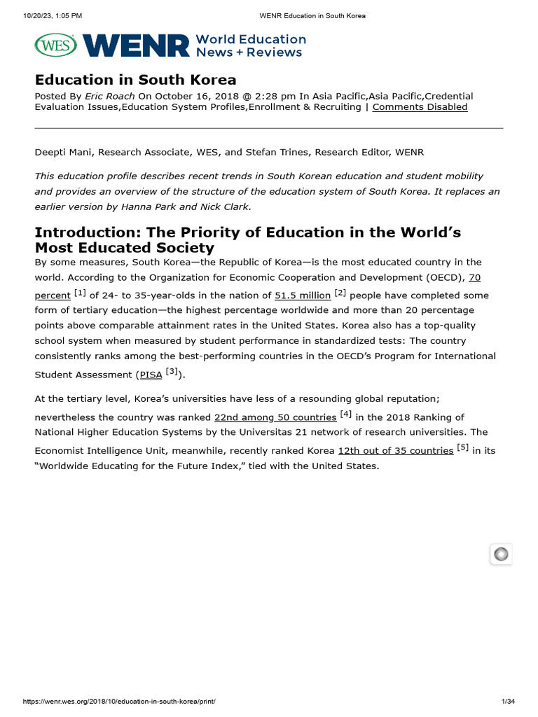 WENR Education in South Korea | PDF | International Student ...