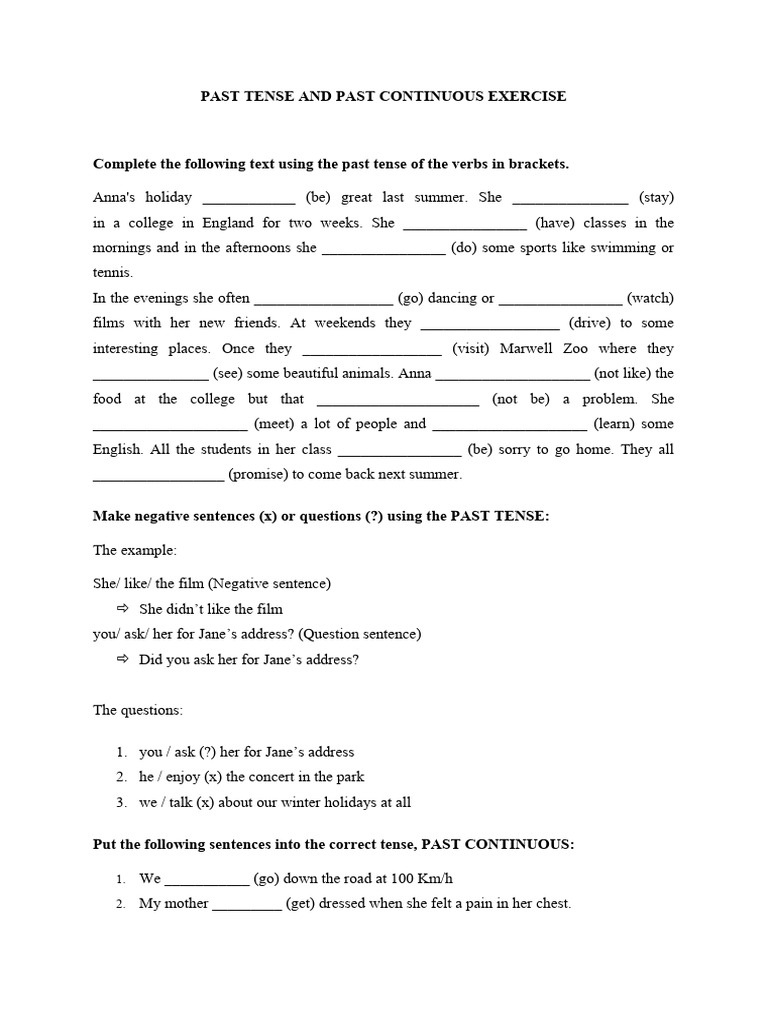 Past Tense and Continuous Exercises | PDF
