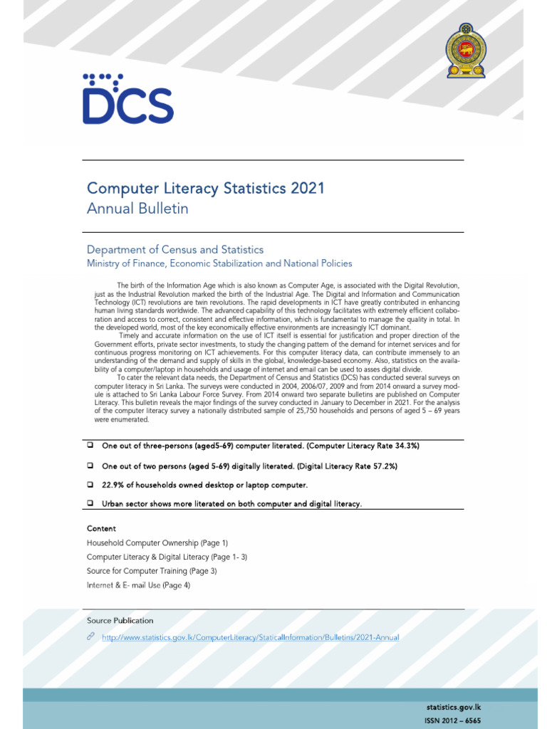 Computer Literacy Statistics 2021 Annual Bulletin: Department of Census ...