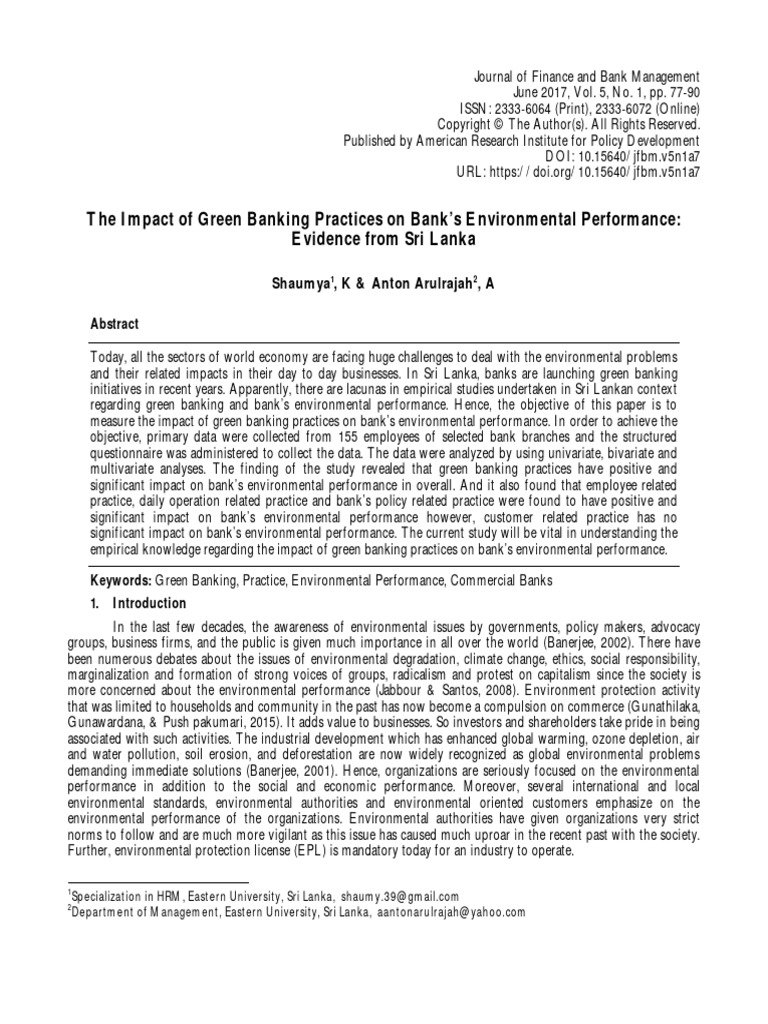 The Impact of Green Banking Practices On Bank's Environmental ...