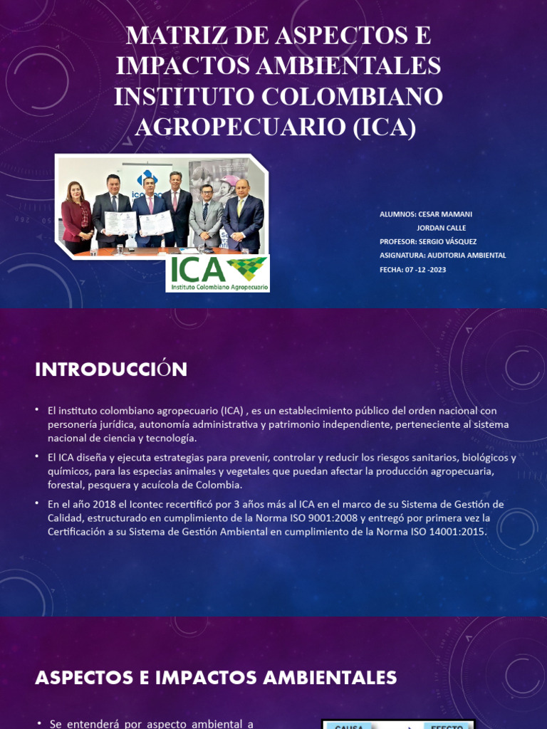 Matriz de Aspectos e Impactos Ambientales Instituto Colombiano | PDF ...