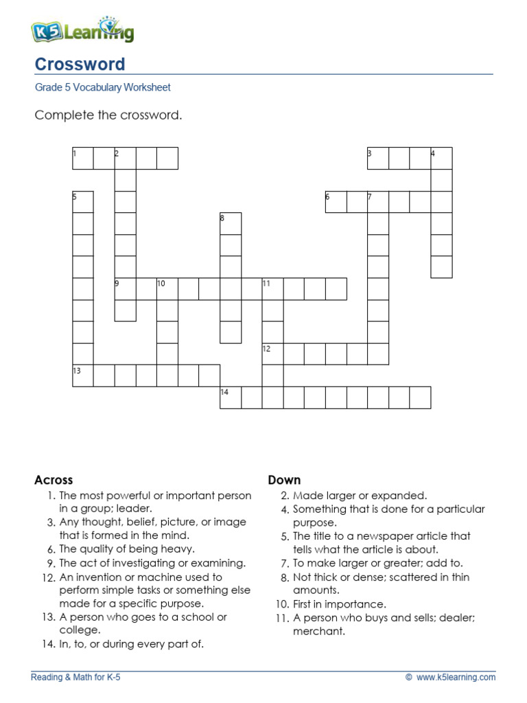 Grade 5 Crossword 4 | PDF | Cognition | Cognitive Science